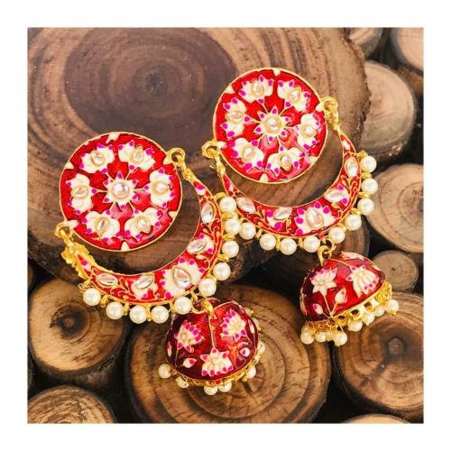 Buy THE OPAL FACTORY Gold Plated Rajasthani Kundan and Meenakari Jhumki ...