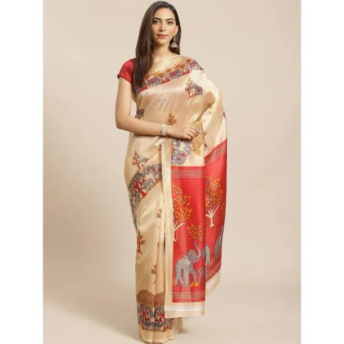 Buy Marabout Chicku And Red Animal Print Saree Online at Best Prices in India - JioMart.