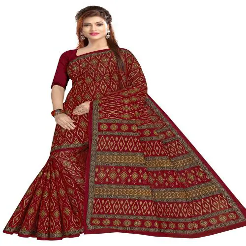Buy Tamaira Fashion Maroon Pure Cotton Saree for women Online at Best ...
