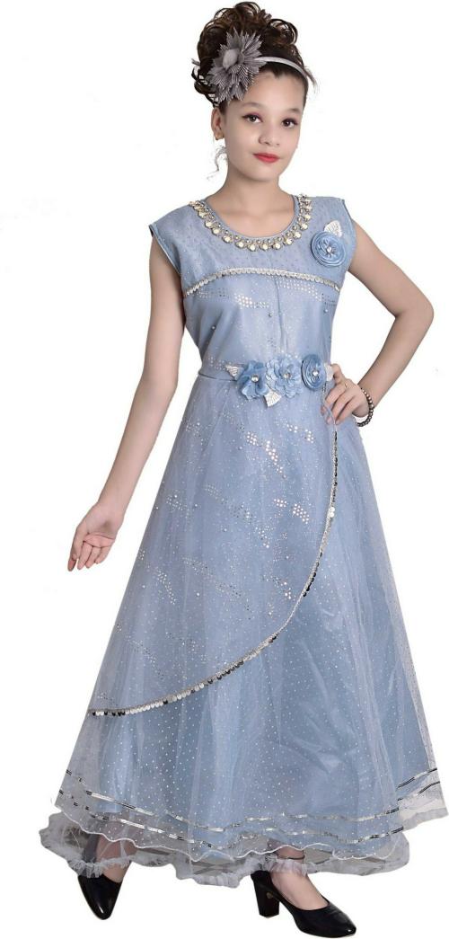 Buy Naarz Fashion Girls Grey Solid Net Maxi Gown Dress (12 to 13 Years) Online at Best Prices in ...
