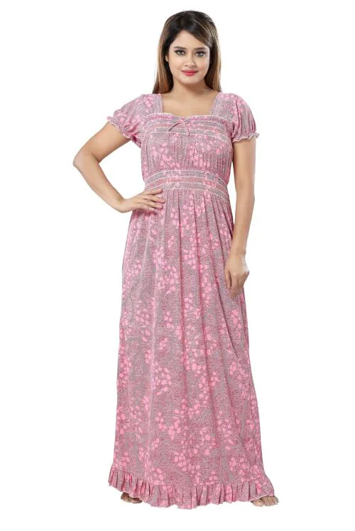 Buy SHOPPING STATION /Women Nighty/ Pink Floral Printed Satin Nighty ...
