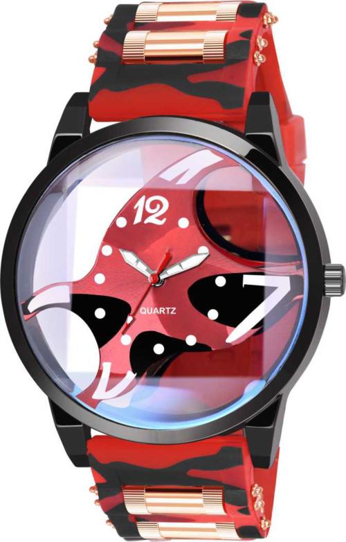 Buy V&Y New Trendy Transparent Unique Curren Stylish Red Strap Analog ...