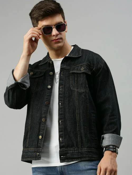 Buy VOXATI Black Men Denim Biker Jacket Online at Best Prices in India ...
