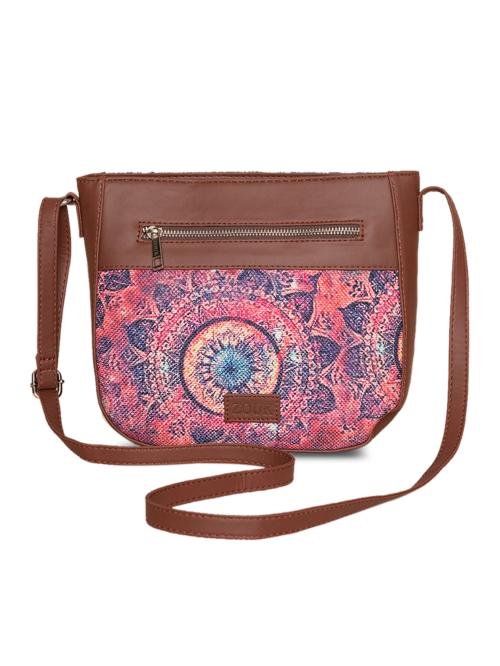 Buy Zouk Women's Handcrafted Pink Chakra Printed U Shaped Sling Bag ...