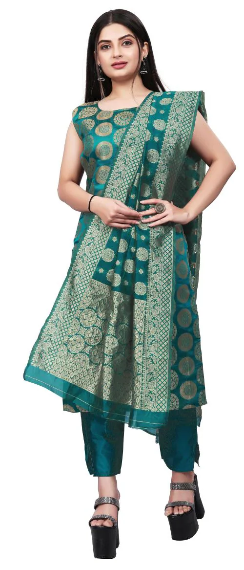 Buy Eilara Women's Silk Blend Teal Straight Kutra, Pant with Dupatta Online at Best Prices in ...