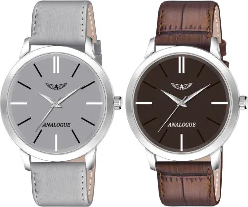 Buy ANALOGUE Analog Brown and Grey Dial and Strap Watch for Men (pack of 2) (COMBO-480-BROWN ...
