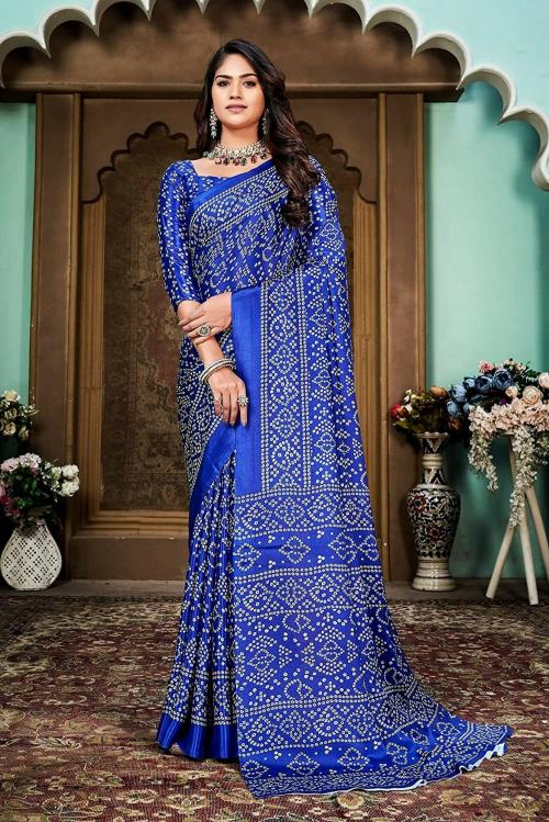 Buy SWIFFIN Soft Silk Bandhani Blue Saree For Women/Women Saree With ...