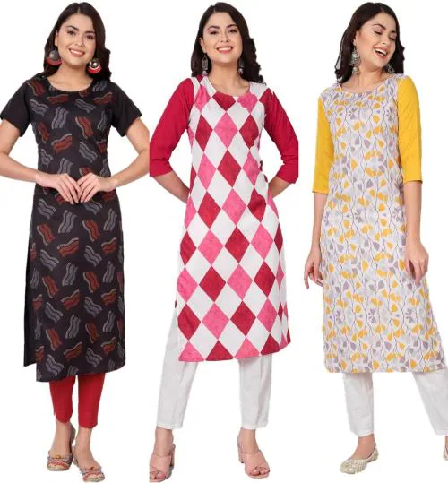 Buy Arya Dress Maker Women Multicolor Printed Crepe Pack Of 3 A-Line ...