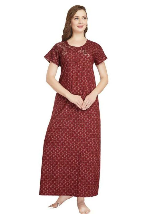 Buy Quira Women and Girls Red Cotton Night Gown (Large) Online at Best ...