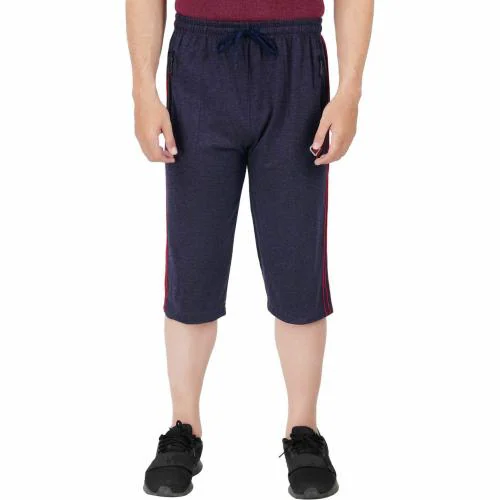 Buy Feel Track Pure Cotton Men Dark Blue Striped Three Fourths Short ...