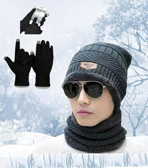 Buy Bmode Winter Beanie Cap, Neck Scarf & Assorted Color Touch Screen ...