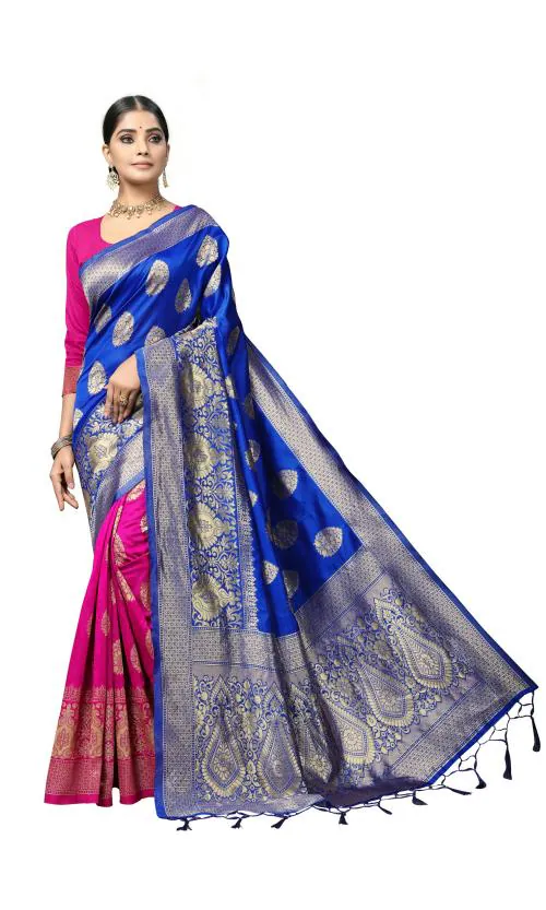Buy NOPSE Women's Litchi Silk Banarasi Half & Half Saree (Ambika Royal ...