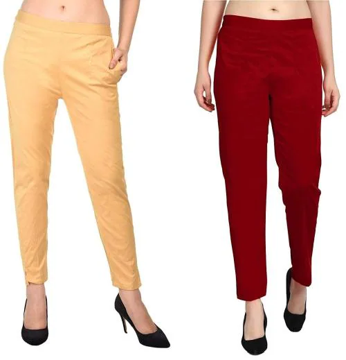 Buy SriSaras Women Skin and Maroon Cotton Trouser - XXL (pack of 2 ...