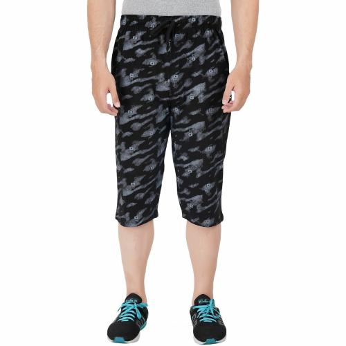 Buy Feel Track Men Black Printed Pure Cotton Three Fourths Short (M ...
