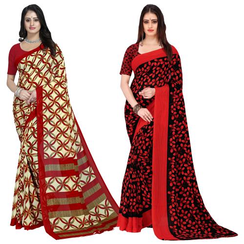 Anand Women Multicolor9 Self Design Pattern Georgette Pack of 2 Saree ...