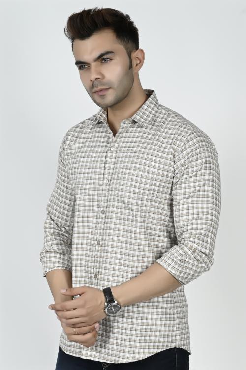 Buy STITCHING ART Men's Classic Fit Italian Cotton check Shirt (White ...