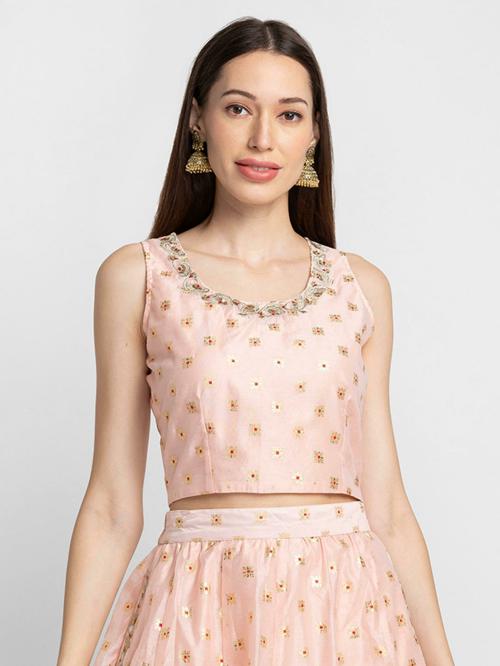 Buy GLOBUS Women Blush Pink Embroidered Polyester Crop Top Online at ...