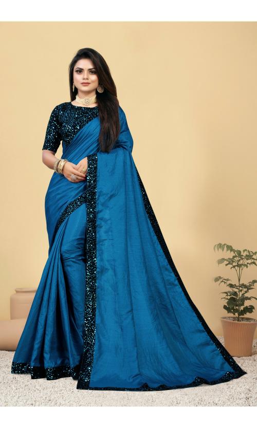 Buy NOPSE Women's Berry Silk Sequence work Designer Saree (Drashti Blue ...