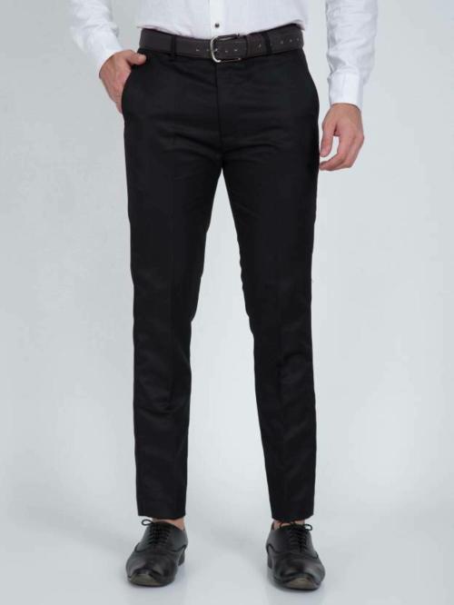 Buy CYPHUS Men Regular Fit Black Cotton Blend Trousers Online at Best ...