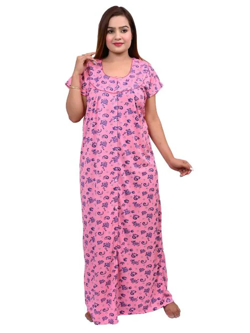 Buy NACNO Women's Hosiery Cotton Front Open Sleepwear Nighty/Maxi ...