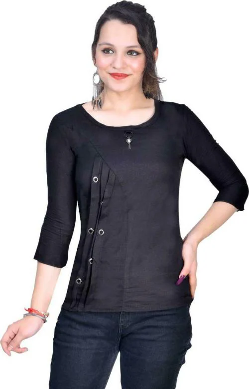 Buy Fikroo Girls Black Solid Cotton Rayon Blend Top 12 - 13 Years ...