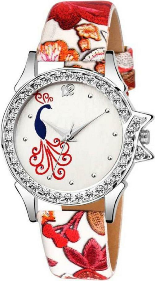 Buy Miss Perfect Analog White Peacock Dial Multicolor Leather Strap ...