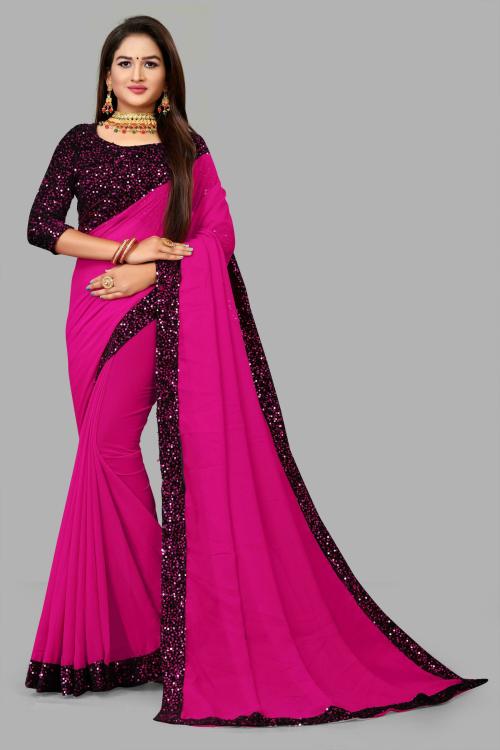 Buy Purimaa Women Pink Georgette Solid Saree Online at Best Prices in ...