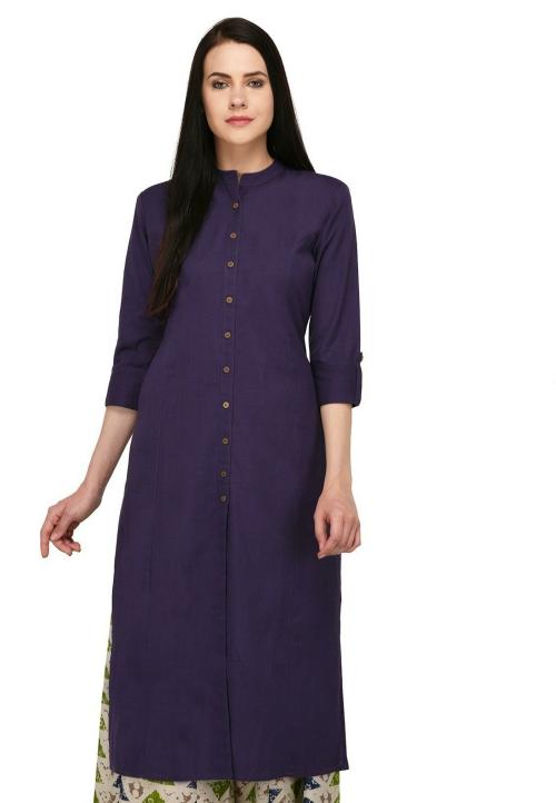 Buy Pistaa Women Purple Solid Cotton Linen Kurta Online at Best Prices ...