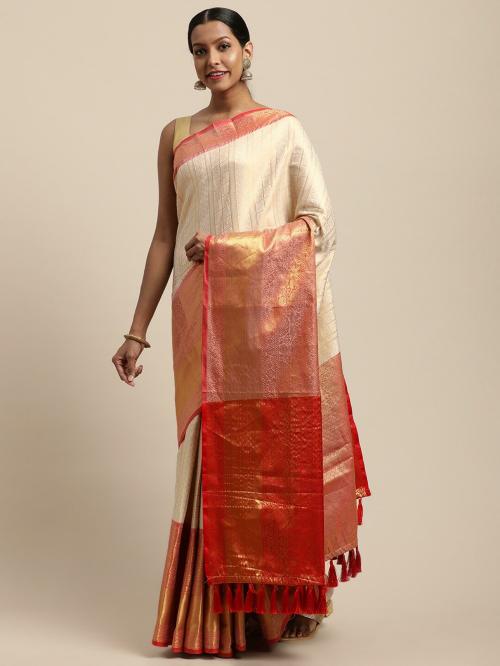 Buy VASTRANAND Women Off White Cotton Silk Checkered Saree Online at ...