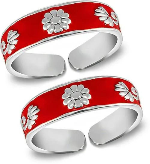 Buy Parnika Red Enamel Fancy Band Design Pure 92.5 | Chandi Bichiya | Sterling Silver Toe Ring ...
