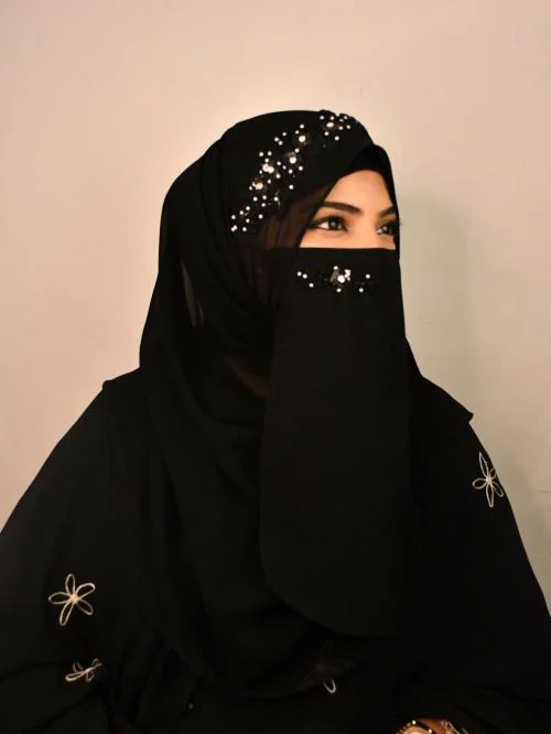 Buy WRAP MY HIJAB Black Party Wear Hijab Scarf With Handwork Naqab Online at Best Prices in ...