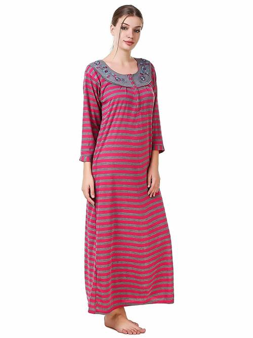 Buy Roscato Women's Cottswool Maternity Striped Embroidered Warm Maxi ...