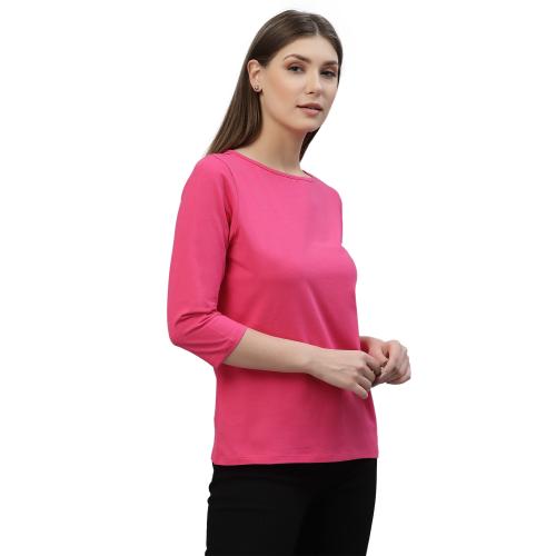 Buy Nimble Women Full Sleeve Crew Neck T-Shirt (Pink) Online at Best ...