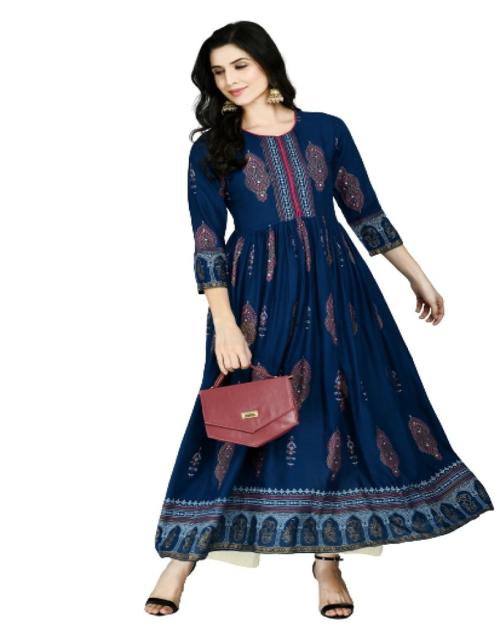 Buy MAFE Women's Rayon Gown For Festival And Functions Wear (Navy Blue ...