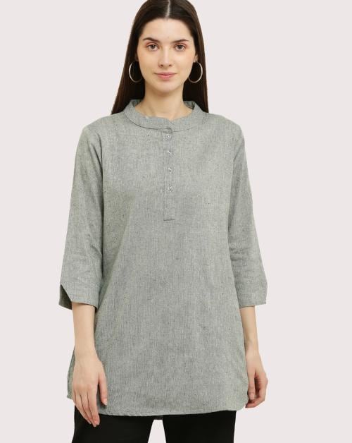Buy Pret By Kefi Women Mandarin Collar 3/4 sleeves Tunic Online at Best ...