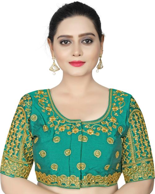 Buy Jay Pal Women Green Art Silk Round Neck Blouse Online at Best ...