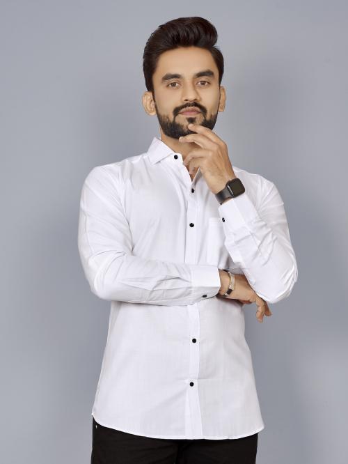 Buy NIVICK Men Slim Fit Solid Spread Collar Casual Shirt---White---XL ...