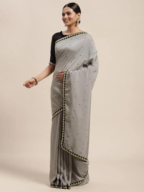 Buy AKSHARAM Women Grey Embroidered Georgette Bollywood Saree Online at ...