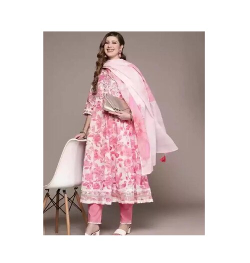 Buy BADRIKA Women Pink rayon Embroided Kurti with pant and dupatta ...