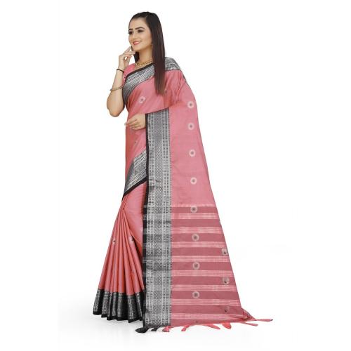 Buy Marabout Women's Beautiful Pink Colour Cotton Embellished Saree ...