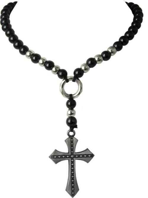 Buy Waama Jewels Brass, Metal Silver And Black Beaded Holy Cross Silver ...