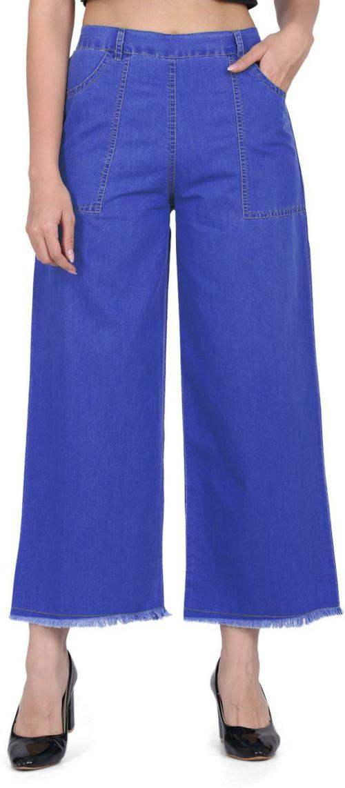 Buy Ramp Bottoms Women Blue Solid Cotton Blend Culottes (XL) Online at ...