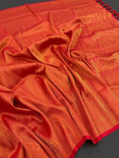 Buy Reeta Fashion Designer Orange Kubera Pattu Silk Saree Brocade Saree ...