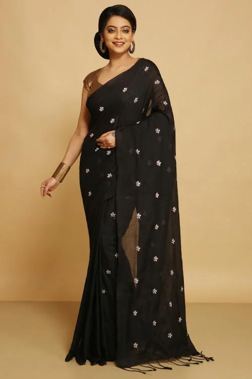 Buy Abrita Saree Handloom Shiuli Flower Butik Work Saree With Blouse ...