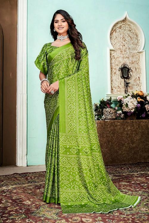 Buy SWIFFIN Soft Silk Bandhani Mehendi Saree For Women/Women Saree With ...