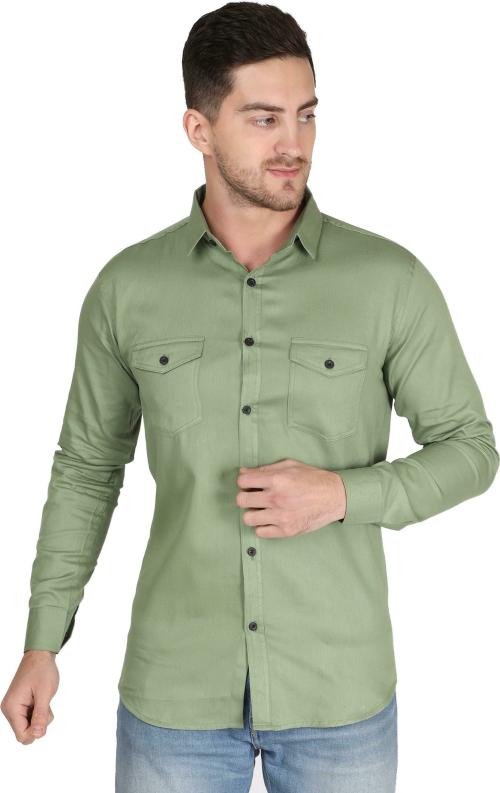Buy NUMERO-CLOTHES FASHION Men Green Solid Cotton Blend Casual Shirts ...