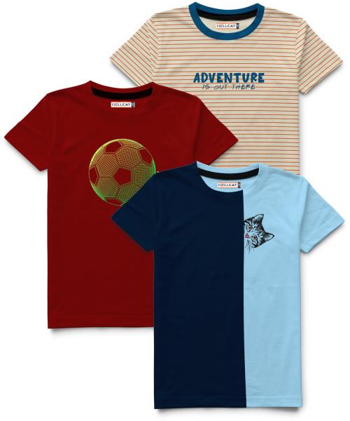 Buy HELLCAT Trendy Beige & Maroon & Blue Printed Round Neck Half Sleeve ...