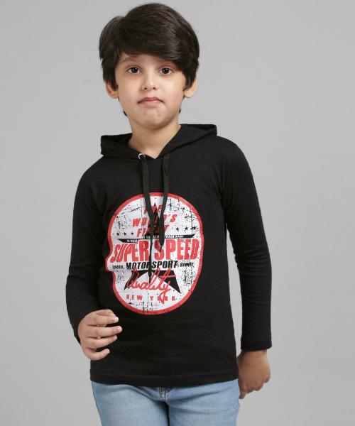 Buy Nick and Jones Boys Black Printed Pure Cotton Single Hooded T-shirt Online at Best Prices in ...