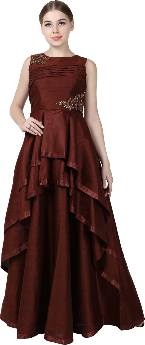 Buy KIYA Women Maroon Solid Poly Silk Gown (XXXL) Online at Best Prices ...