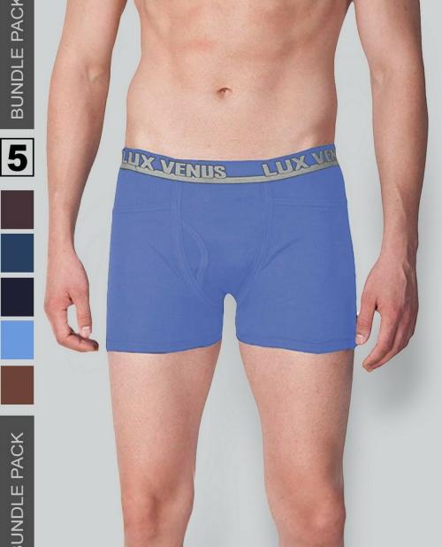 Buy Lux Venus Men's Assorted Solid 100% Cotton Pack of 5 Trunks Online ...